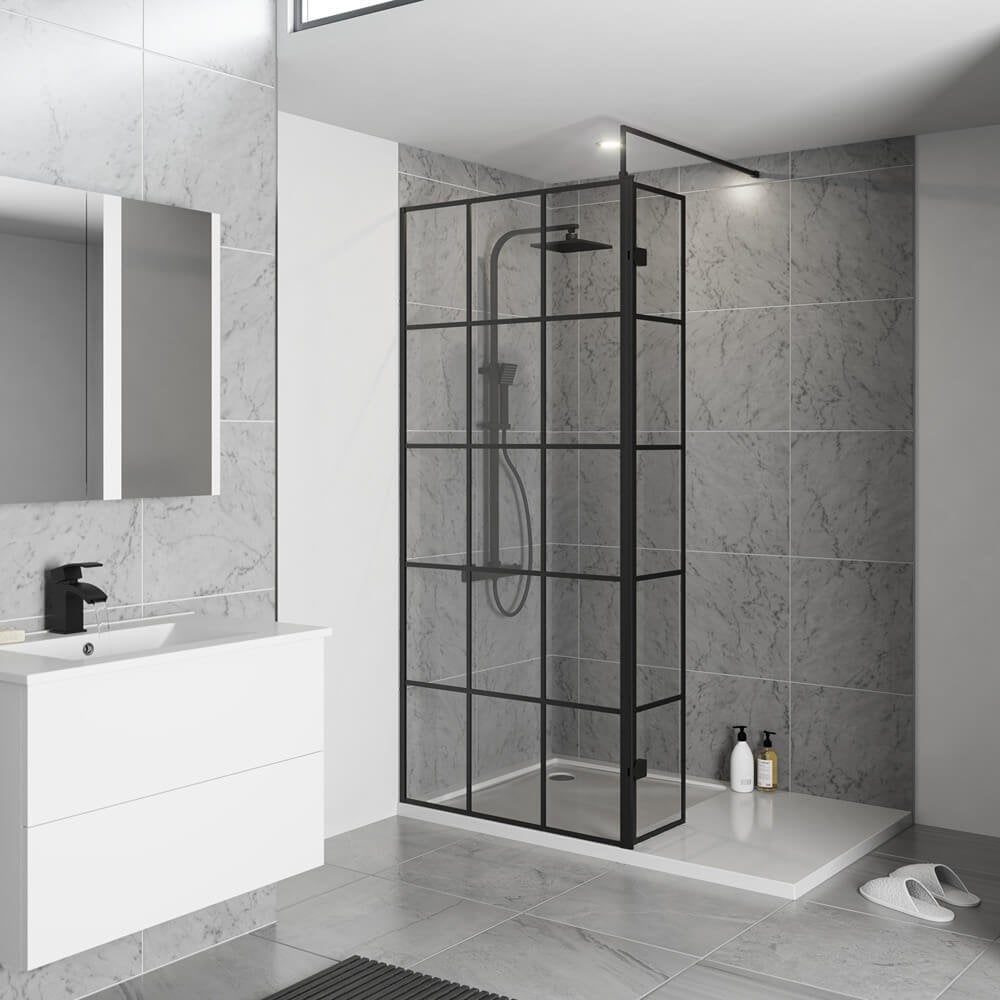 Kartell Krittel Wet Room Hinged Return Panel Black 300mm – Tradeplumbing
